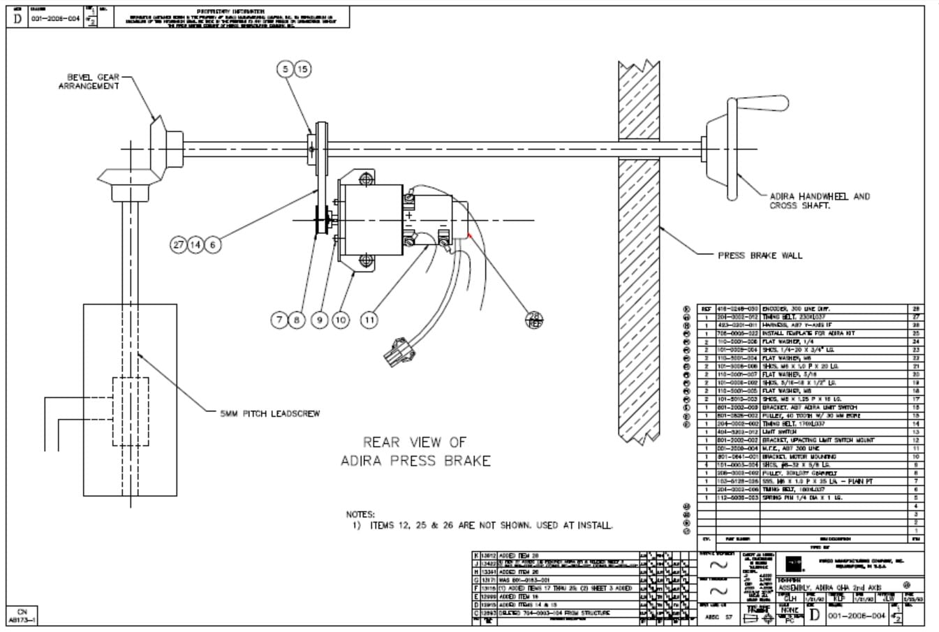HURCO Autobend Y-Axis Parts, Listings and Assemblies